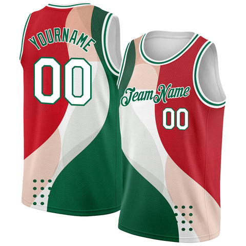 Custom Red Basketball Jersey White-Kelly Green 3D Mexico Authentic ...