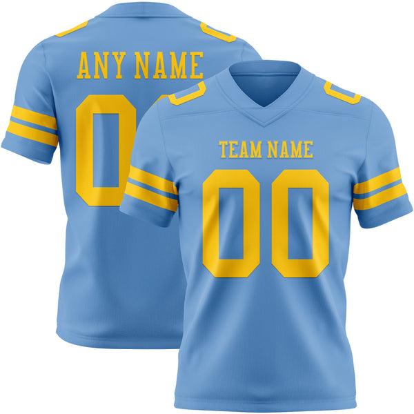 Custom Light Blue Football Jersey Yellow Mesh Authentic - FansIdea