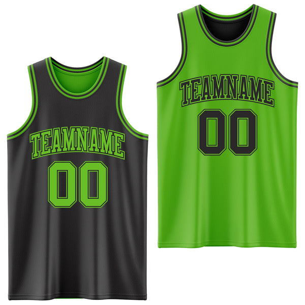 Custom Reversible Black Pea Green Double Side Authentic Basketball ...