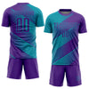 Custom Teal Soccer Uniform Jersey Purple Sublimation - FansIdea