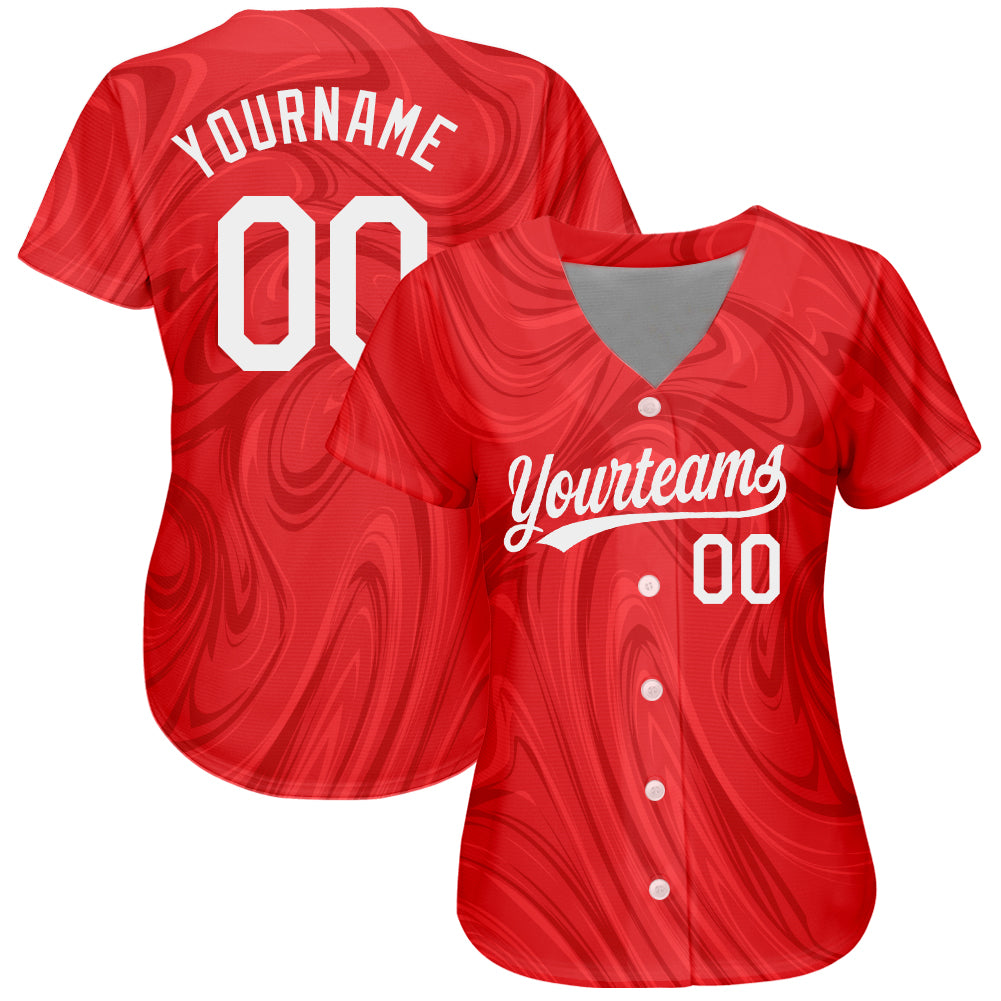 Custom 3D Pattern Baseball Jersey Red White Design Authentic - FansIdea