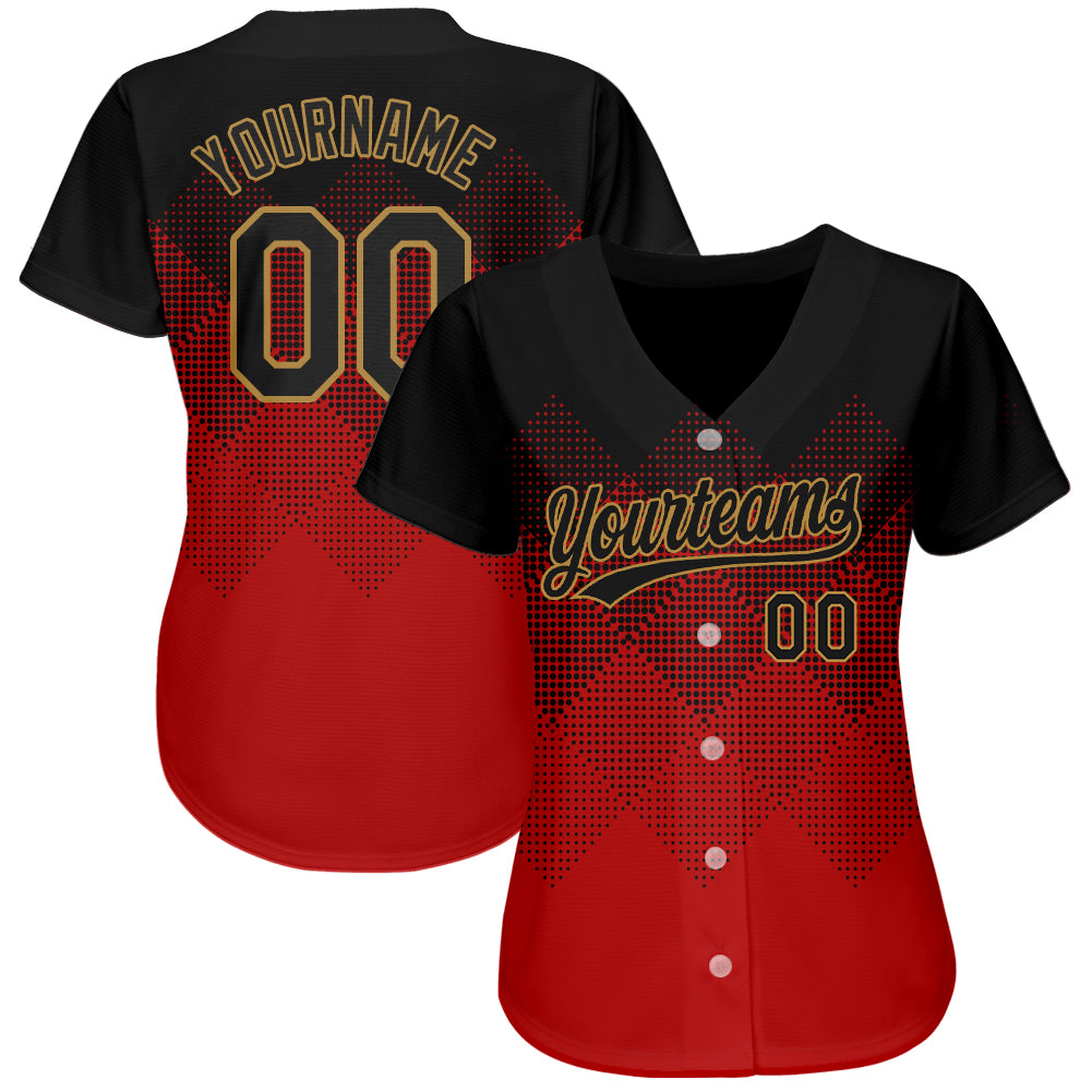 Custom 3D Pattern Baseball Jersey Red Black-Old Gold Design Authentic ...