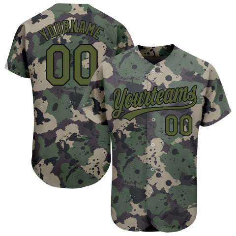 Custom 3D Pattern Baseball Jersey Camo Olive-Black Design Authentic ...