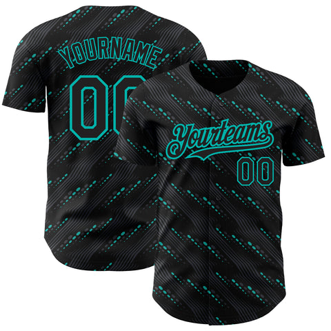 Custom 3D Pattern Baseball Jersey Black Aqua Design Slant Lines ...