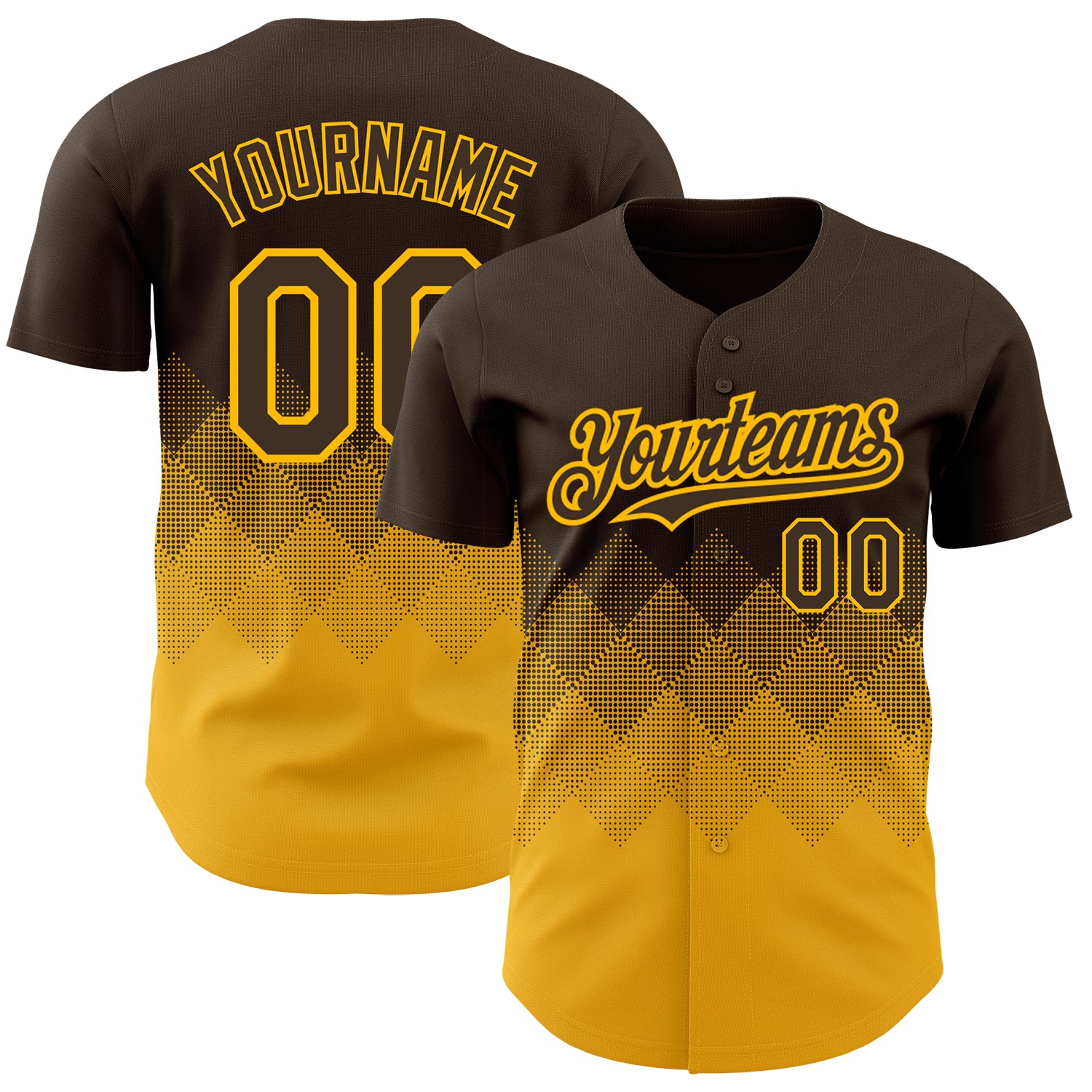 Custom 3D Pattern Baseball Jersey Brown Gold Design Gradient Square ...