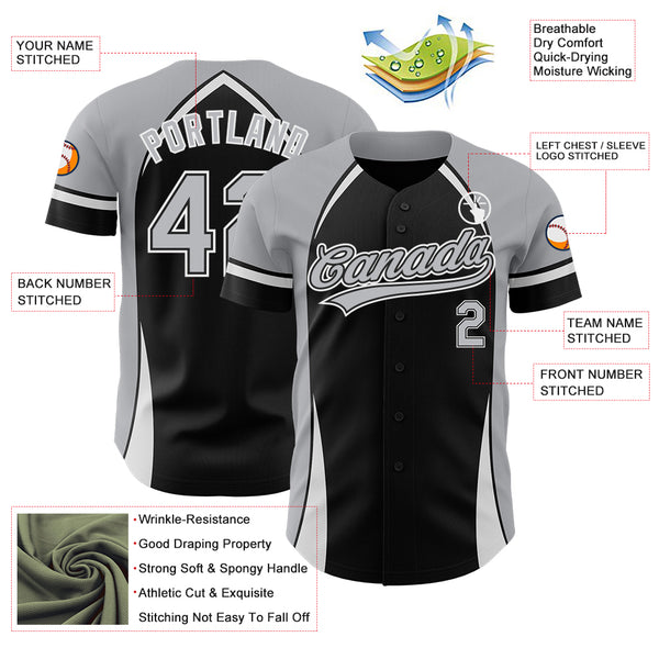 Custom 3D Pattern Baseball Jersey Black Gray-White Design Curve Solid ...
