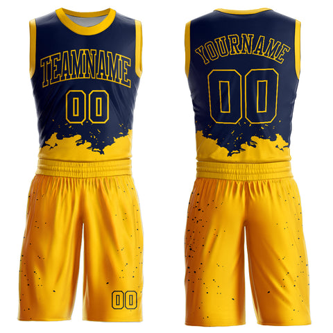 Custom Suit Basketball Suit Jersey Navy Yellow Color Splash Round Neck ...