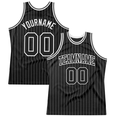 Custom Pinstripe Basketball Jersey Black White Black-White Authentic ...
