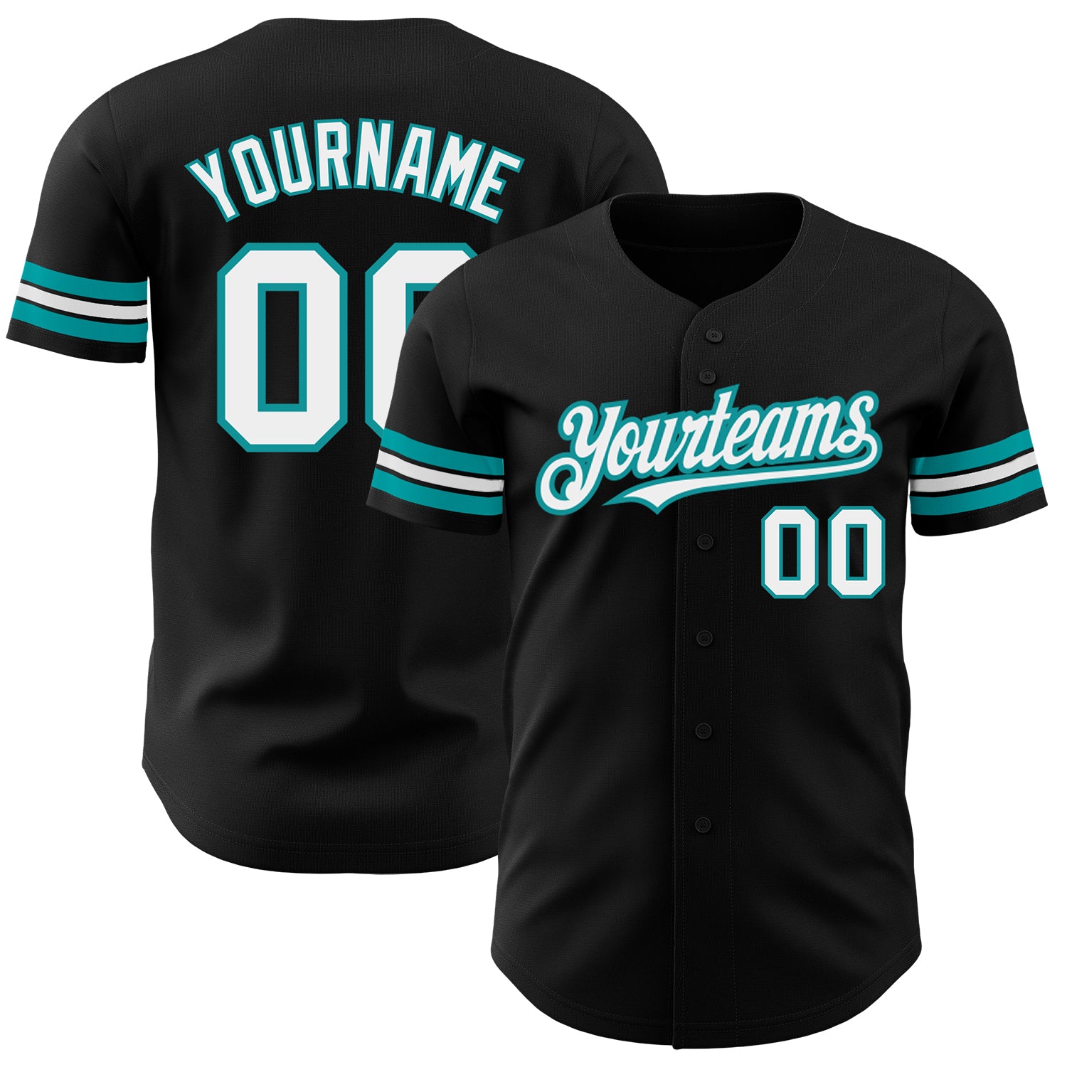 Custom Black Baseball Jersey White-Teal Authentic - FansIdea
