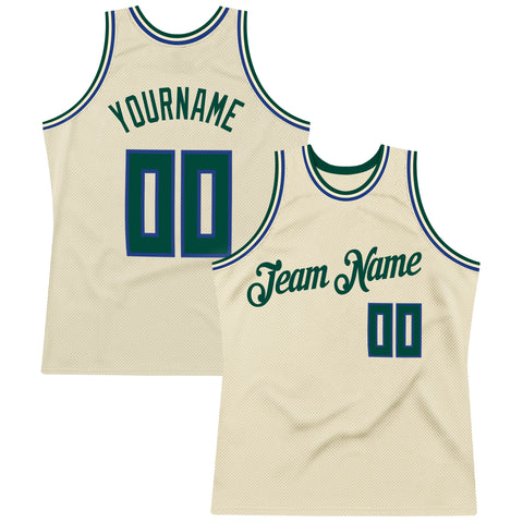 Custom Cream Basketball Jersey Hunter Green-Royal Authentic Throwback ...