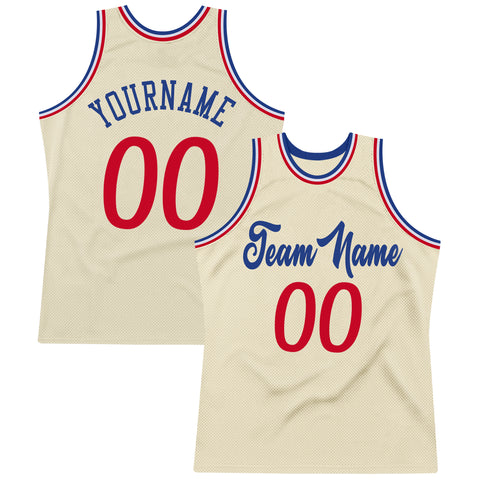 Custom Cream Basketball Jersey Red-Royal Authentic Throwback - FansIdea