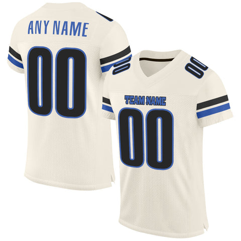 Custom Cream Football Jersey Blue-Black Mesh Authentic - FansIdea