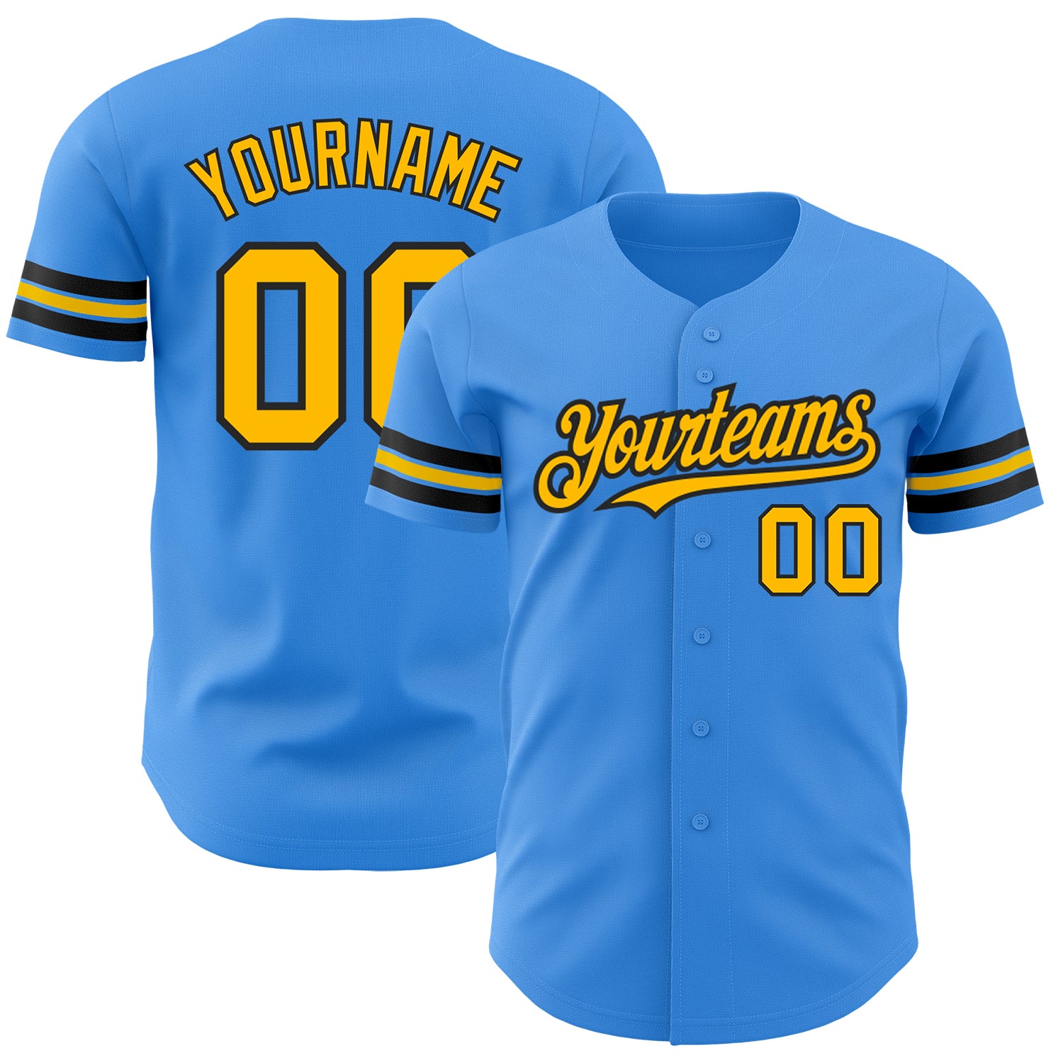Custom Electric Blue Baseball Jersey Gold-Black Authentic - FansIdea