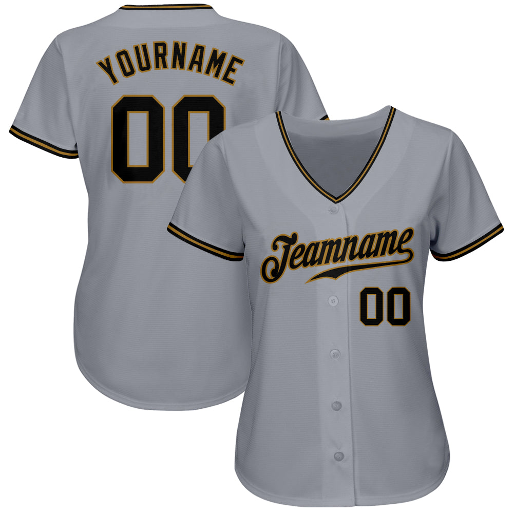 Custom Gray Baseball Jersey Black-Old Gold Authentic - FansIdea