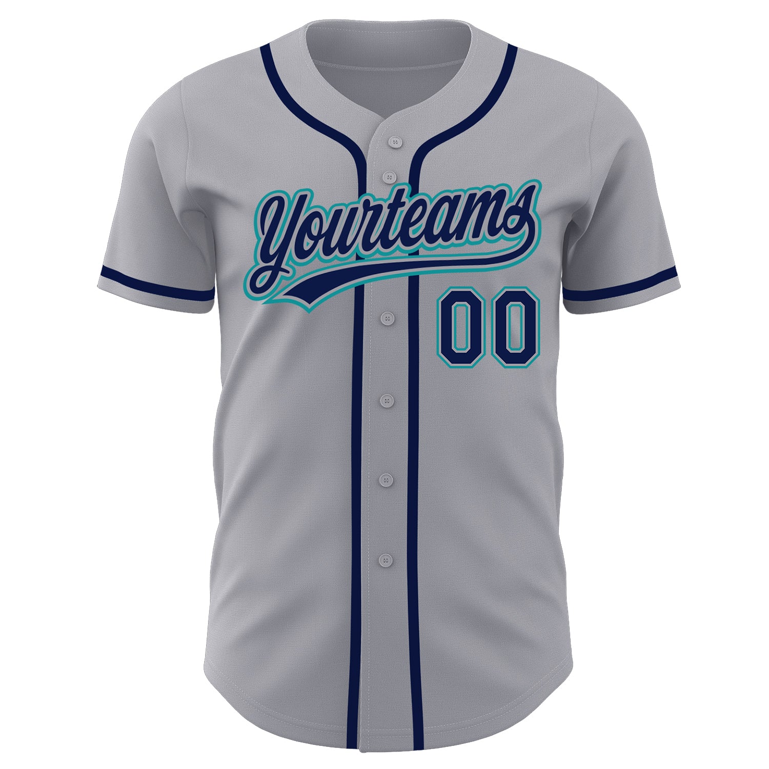Custom Gray Baseball Jersey Navy-Teal Authentic - FansIdea