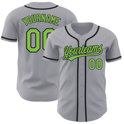 Custom Gray Baseball Jersey Neon Green-Black Authentic - FansIdea