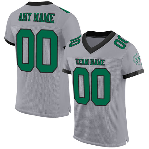 Custom Gray Football Jersey Kelly Green-Black Mesh Authentic - FansIdea