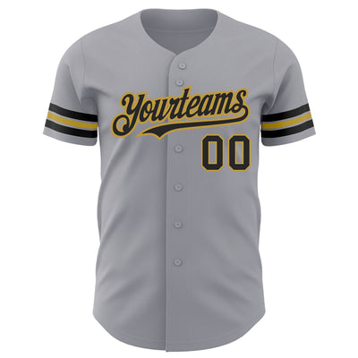 Custom Gray Baseball Jersey Black-Old Gold Authentic - FansIdea