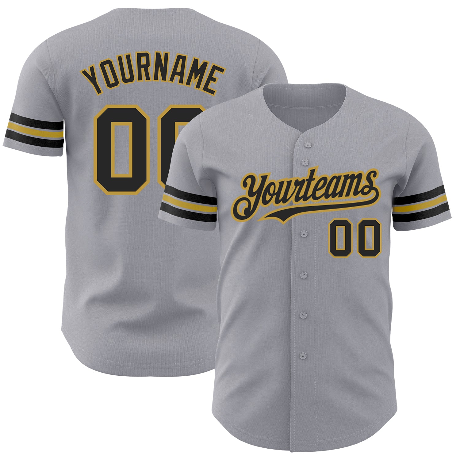 Custom Gray Baseball Jersey Black-Old Gold Authentic - FansIdea