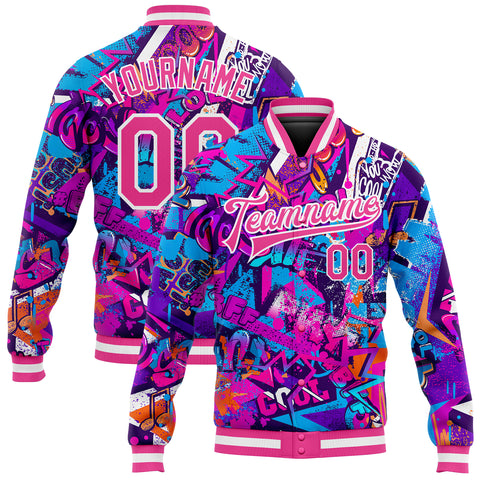 Custom Graffiti Pattern Varsity Letterman Jacket Pink-White Words 3D ...