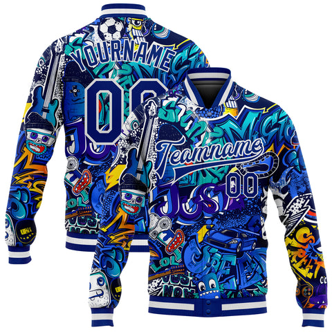 Custom Graffiti Pattern Varsity Letterman Jacket Royal-White Abstract ...