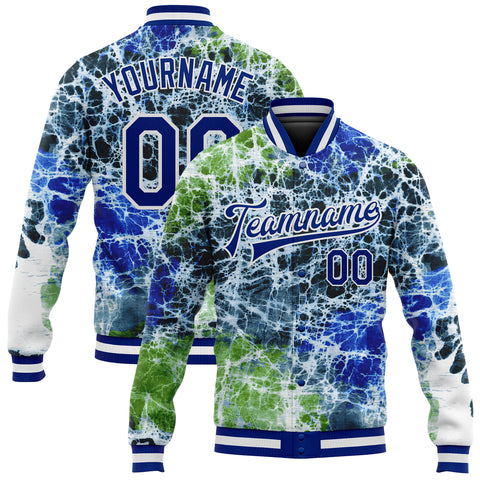 Custom Tie Dye Varsity Letterman Jacket Royal-White Rainbow 3D Bomber ...