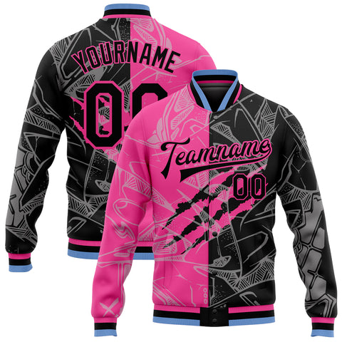 Custom Graffiti Pattern Varsity Letterman Jacket Black Pink-Light Blue ...