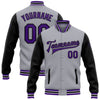 Custom Two Tone Jacket Gray Purple-Black Bomber Full-Snap Varsity ...