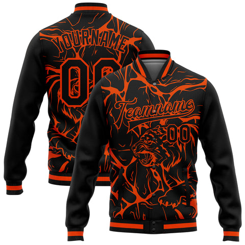 Custom 3D Pattern Varsity Letterman Jacket Black Orange Abstract ...