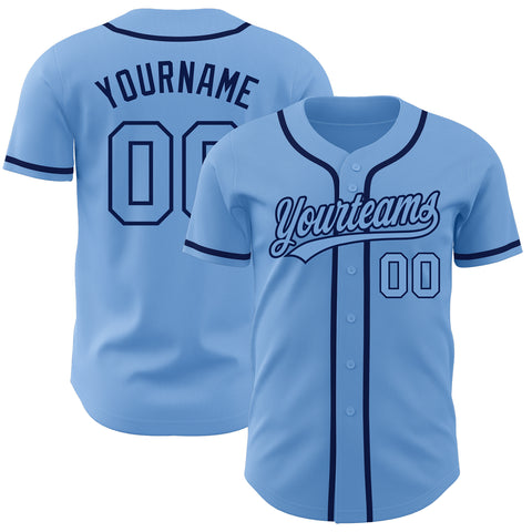 Custom Light Blue Baseball Jersey-Navy Authentic - FansIdea