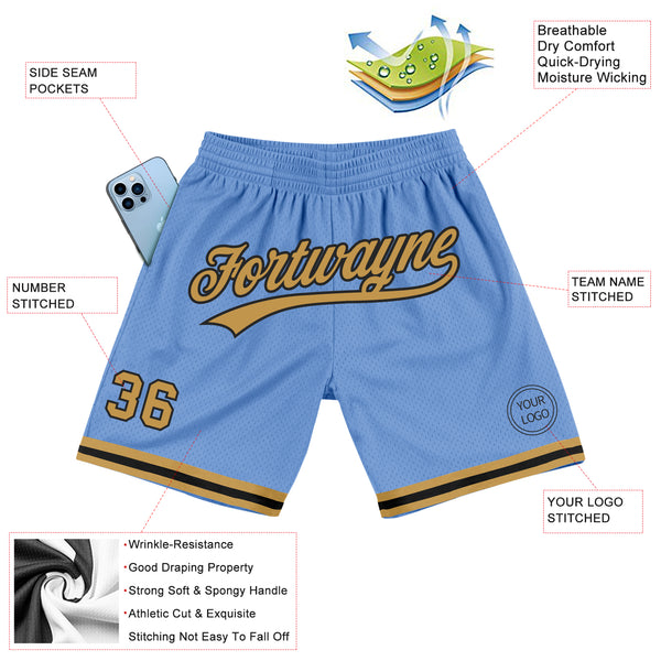 Custom Light Blue Basketball Shorts Old Gold-Black Authentic Throwback ...