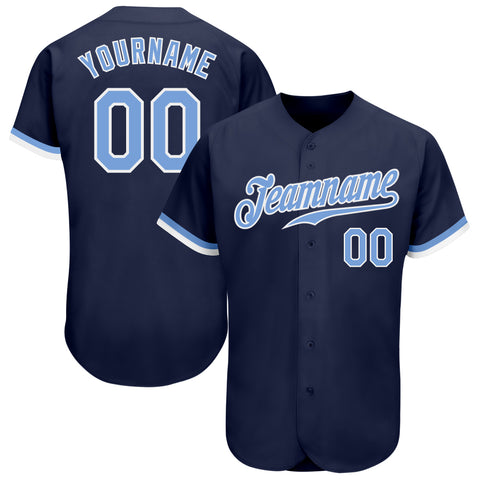 Custom Navy Baseball Jersey Light Blue-White Authentic - FansIdea