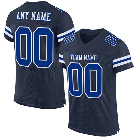 Custom Navy Football Jersey Royal-White Mesh Authentic - FansIdea