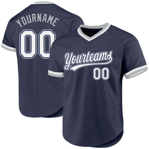 Custom Navy Throwback Baseball Jersey White-Gray Authentic - FansIdea