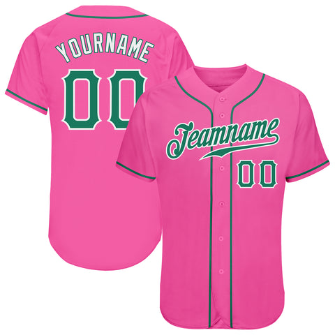 Custom Pink Baseball Jersey Kelly Green-White Authentic - FansIdea
