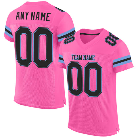 Custom Pink Football Jersey Black-Light Blue Mesh Authentic - FansIdea