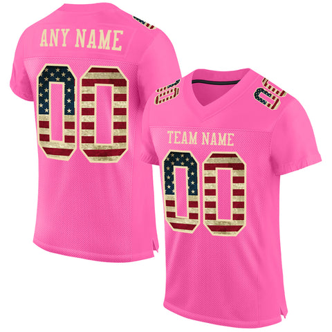 Custom Pink Football Jersey Vintage USA Flag-City Cream Mesh Authentic ...