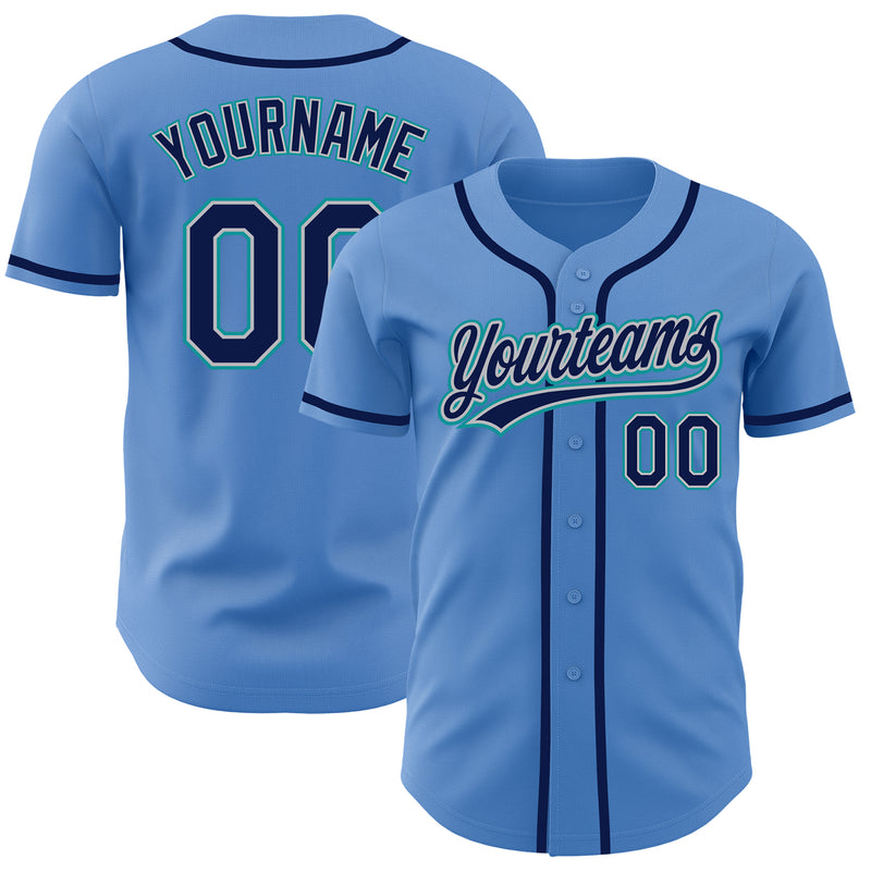 Custom Powder Blue Baseball Jersey Navy Gray-Teal Authentic - FansIdea