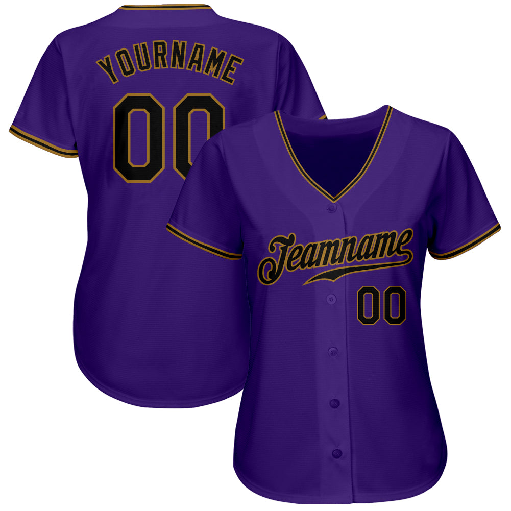 Custom Purple Baseball Jersey Black-Old Gold Authentic - FansIdea