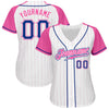 Custom Pinstripe Baseball Jersey White Pink Royal-Pink Authentic Raglan ...