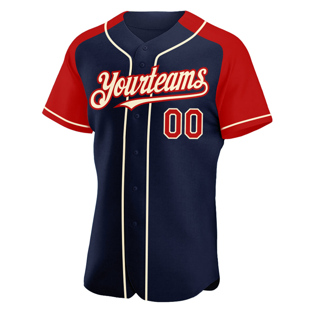 Custom Raglan Sleeves Baseball Jersey Navy Red-Cream Authentic - FansIdea