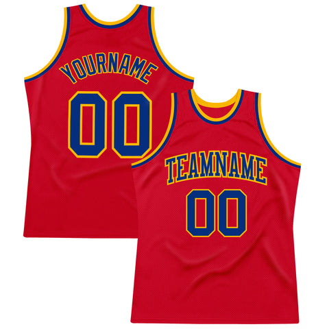Custom Red Basketball Jersey Royal-Gold Authentic Throwback - FansIdea