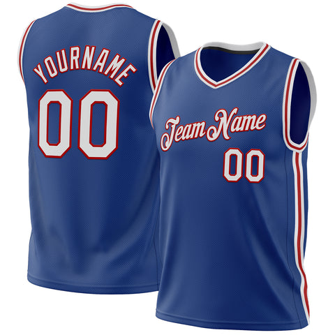 Custom Royal Basketball Jersey White-Red Authentic Throwback - FansIdea