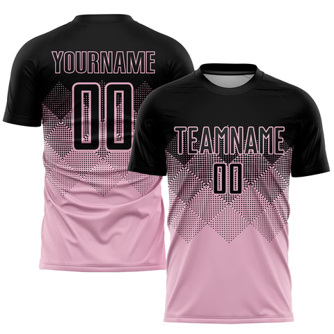 Custom Light Pink Soccer Uniform Jersey Black Sublimation - FansIdea