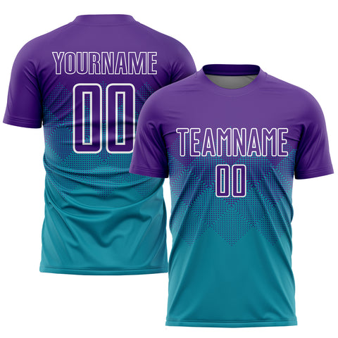 Custom Teal Soccer Uniform Jersey Purple-White Sublimation - FansIdea