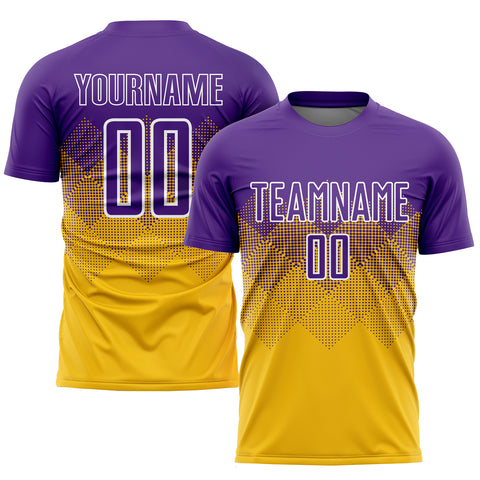 Custom Gold Soccer Uniform Jersey Purple-White Sublimation - FansIdea