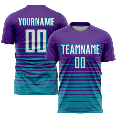 Custom Fade Fashion Soccer Uniform Jersey Purple White-Teal Pinstripe ...