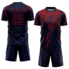 Custom Navy Soccer Uniform Jersey Red Sublimation - FansIdea