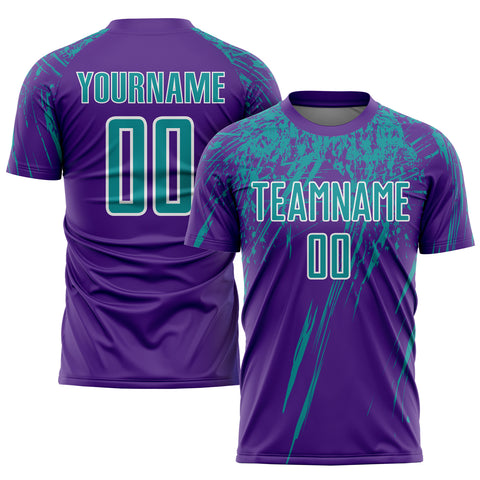Custom Purple Soccer Uniform Jersey Teal-White Sublimation - FansIdea