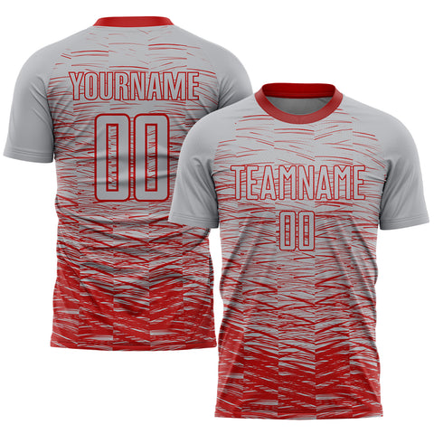 Custom Gray Soccer Uniform Jersey Red Sublimation - FansIdea